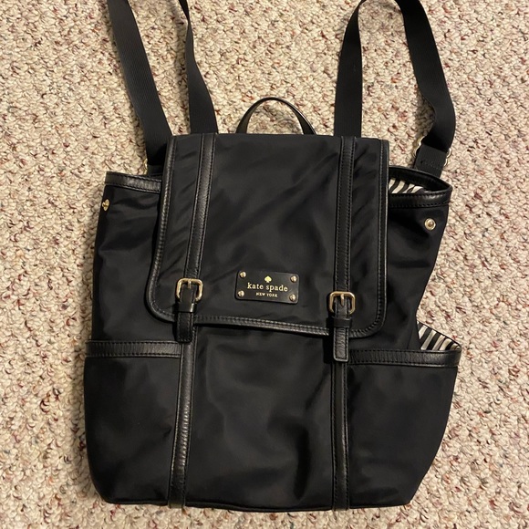 kate spade | Bags | Kate Spade New York Black Nylon Flap Backpack ...